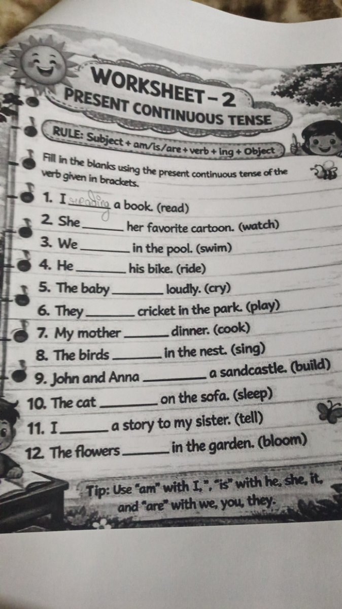 WORKSHEET-2 PRESENT CONTINUOUS TENSE RULE: Subject + am/is/are + verb