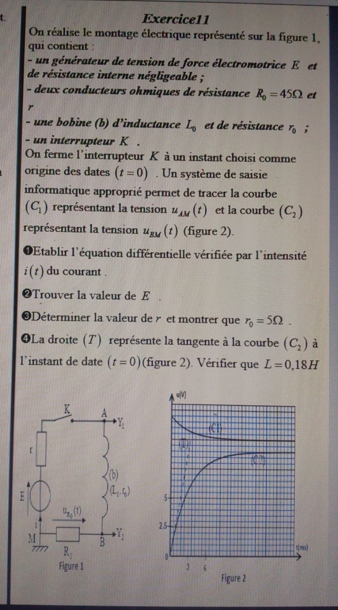 Exercice 11 On réalise le montage électrique représenté sur la figure 1,..