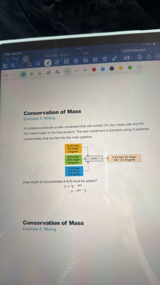 Conservation of Mass Example 5: Mixing A company produces a new condimen..