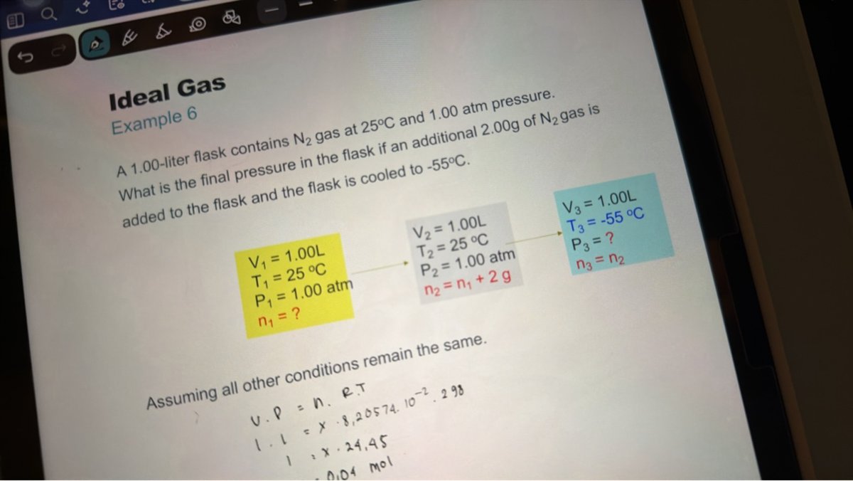 Ideal Gas Example 6 A 1.00-liter flask contains N₂ gas at 25°C and 1.00
