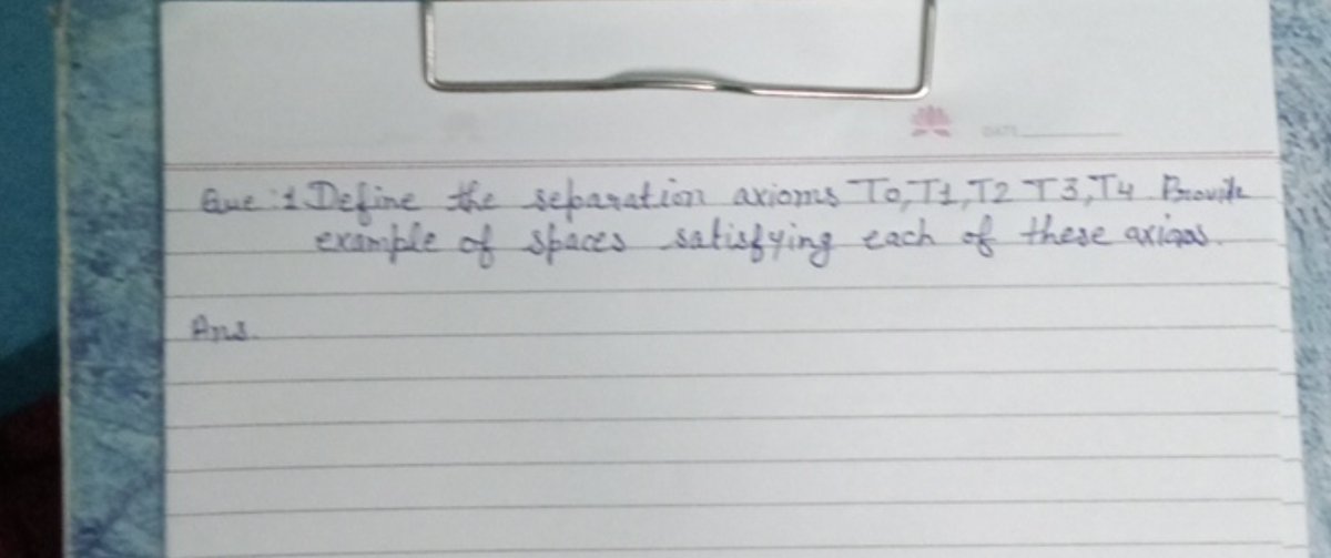 Define the separation axioms T_0, T_1, T_2, T_3, T_4. Provide examples of..