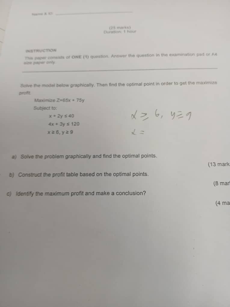Solve the model below graphically. Then find the optimal point in order t..