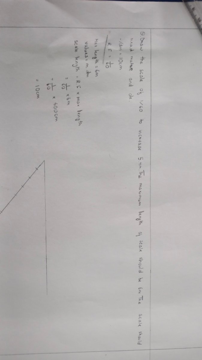 Draw the scale of 1/60 to indicate 5.4m. The maximum length of scale shou..