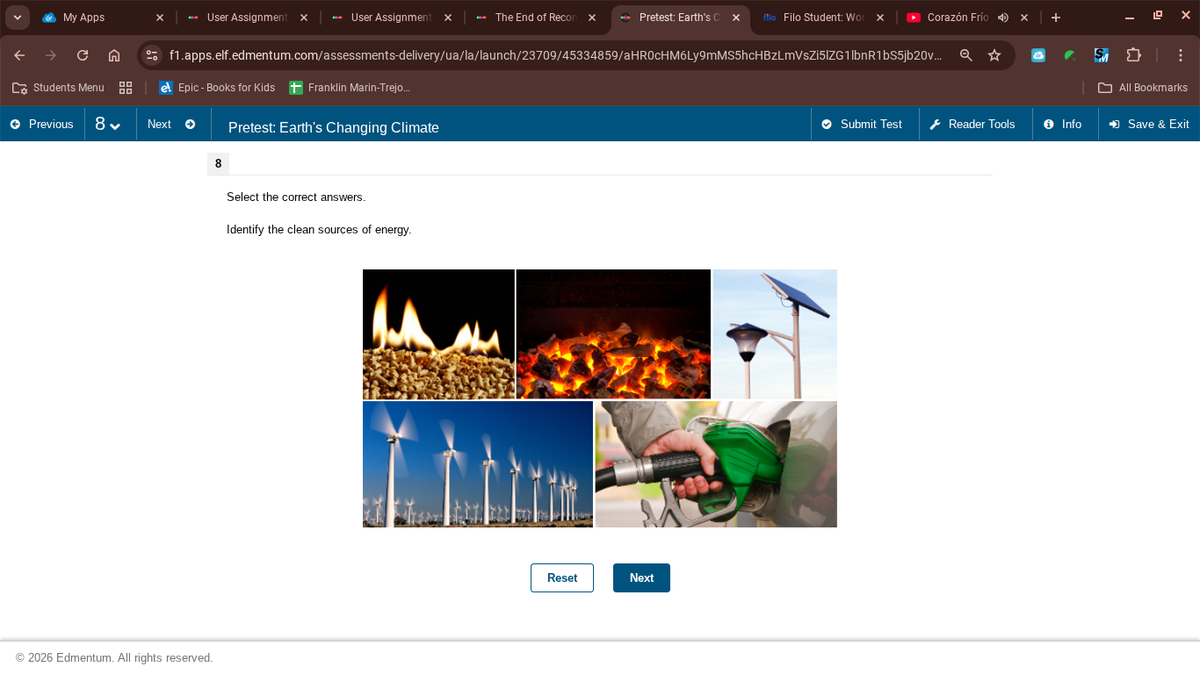 Select the correct answers. Identify the clean sources of energy. [Image..