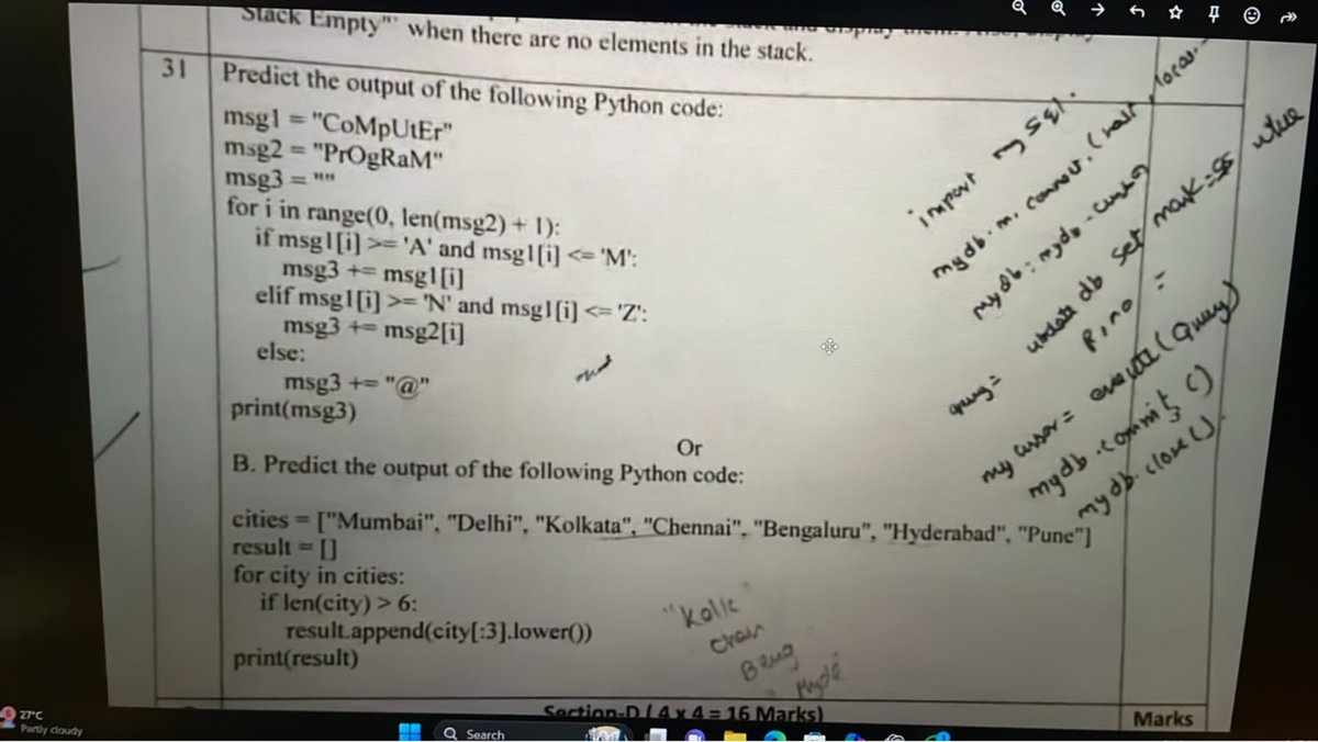 Predict the output of the following Python code: A. python msg1 = "CoMpU..