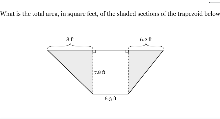 What is the total area, in square feet, of the shaded sections of the tra..