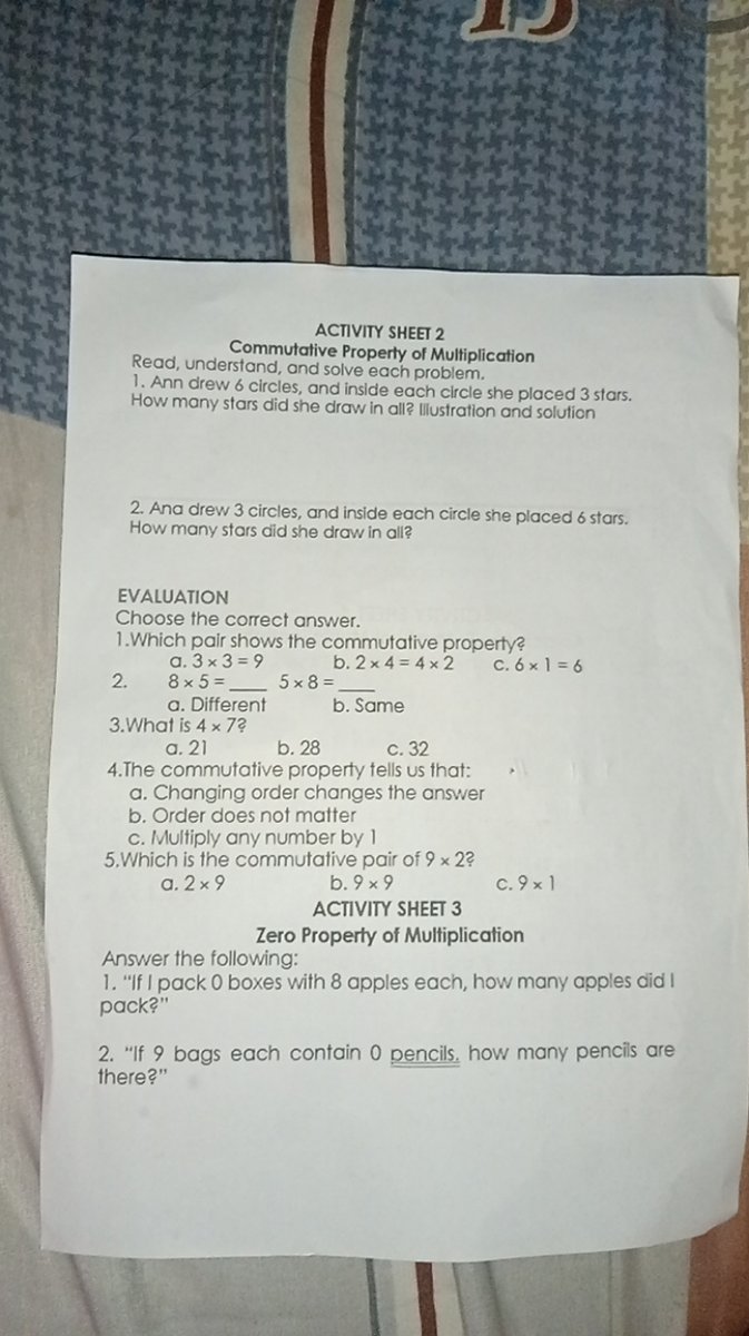 ACTIVITY SHEET 2 Commutative Property of Multiplication Read, understand,..