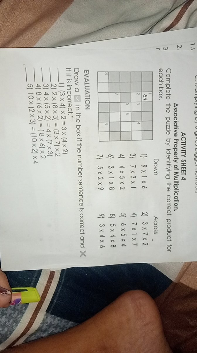 ACTIVITY SHEET 4 Associative Property of Multiplication. Complete the puz..