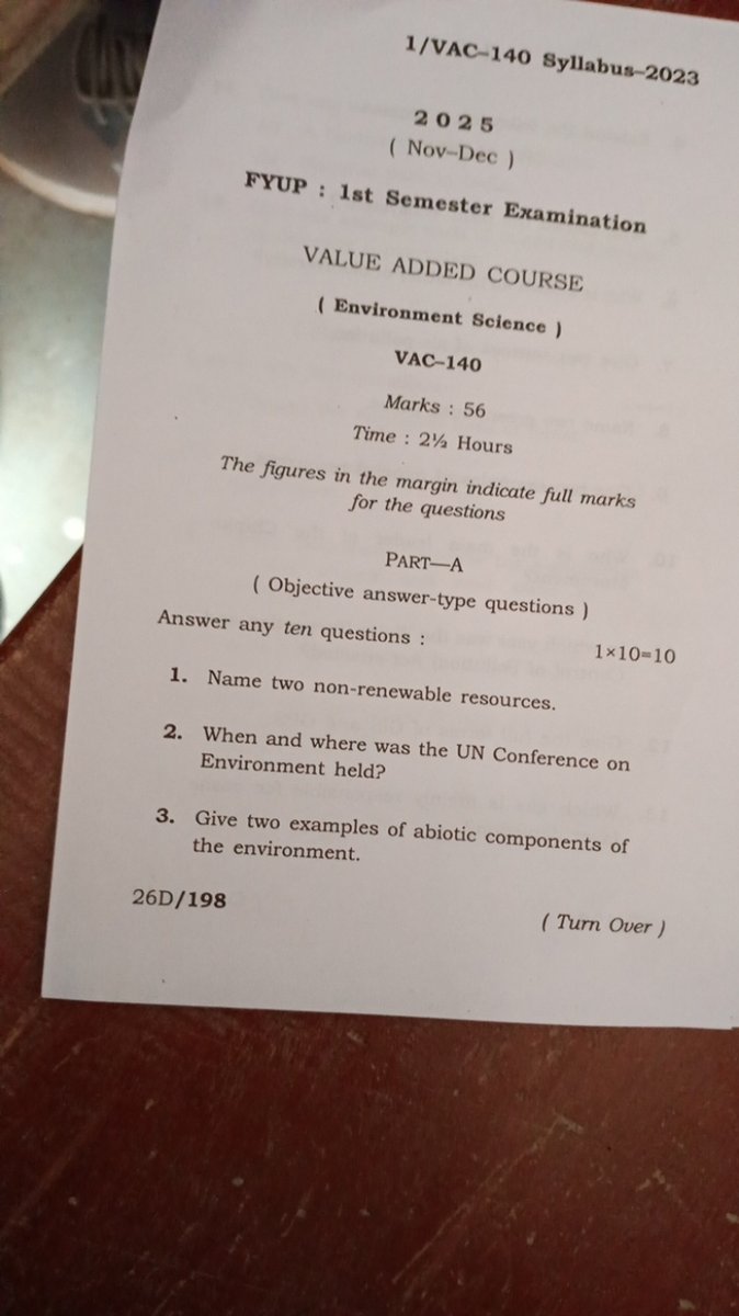 PART-A (Objective answer-type questions) Answer any ten questions: Name t..