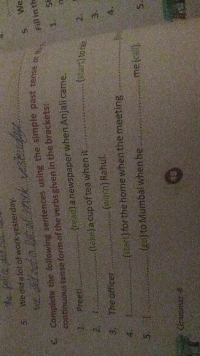 Complete the following sentences using the simple past tense or the conti..