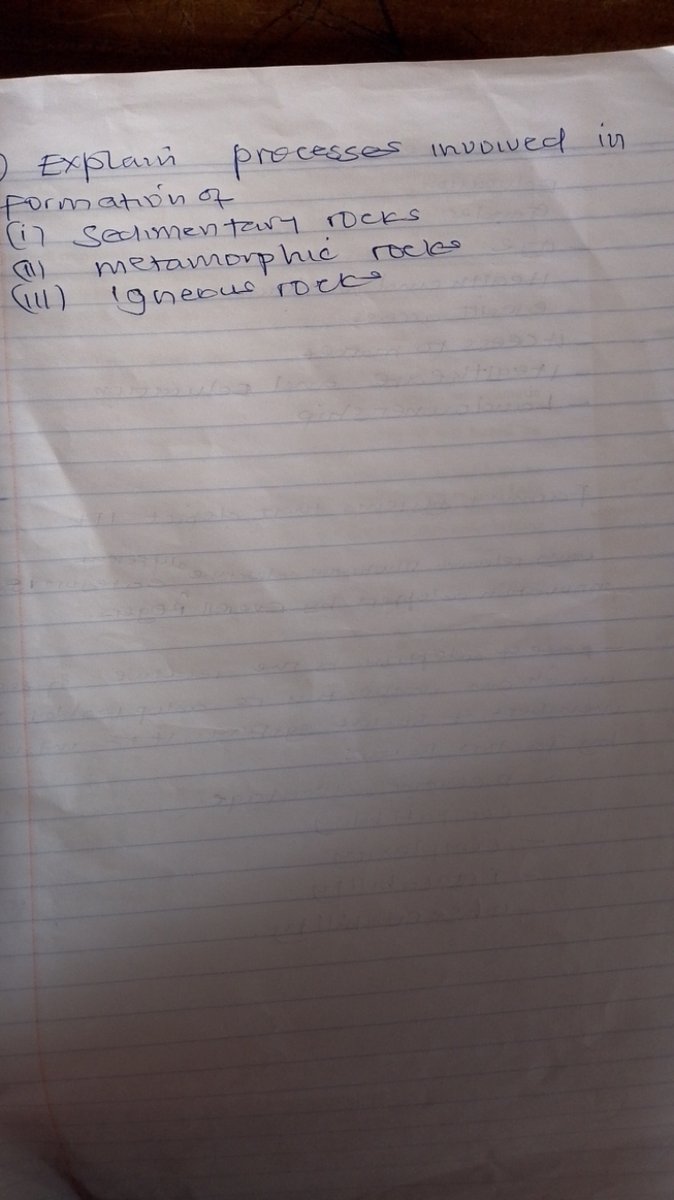 Explain processes involved in the formation of: (i) Sedimentary rocks (ii..
