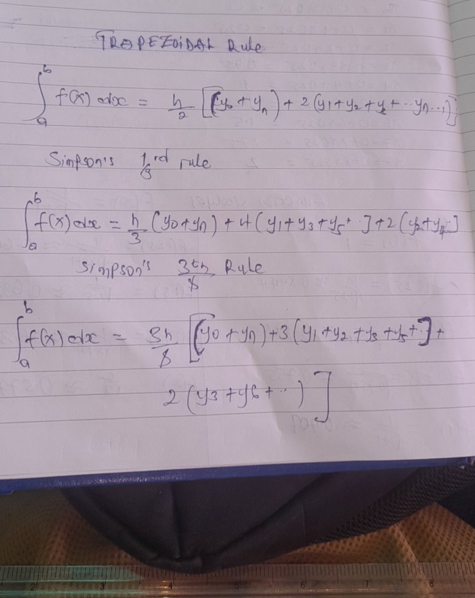Here are the formulas for numerical integration: Trapezoidal Rule \int_..