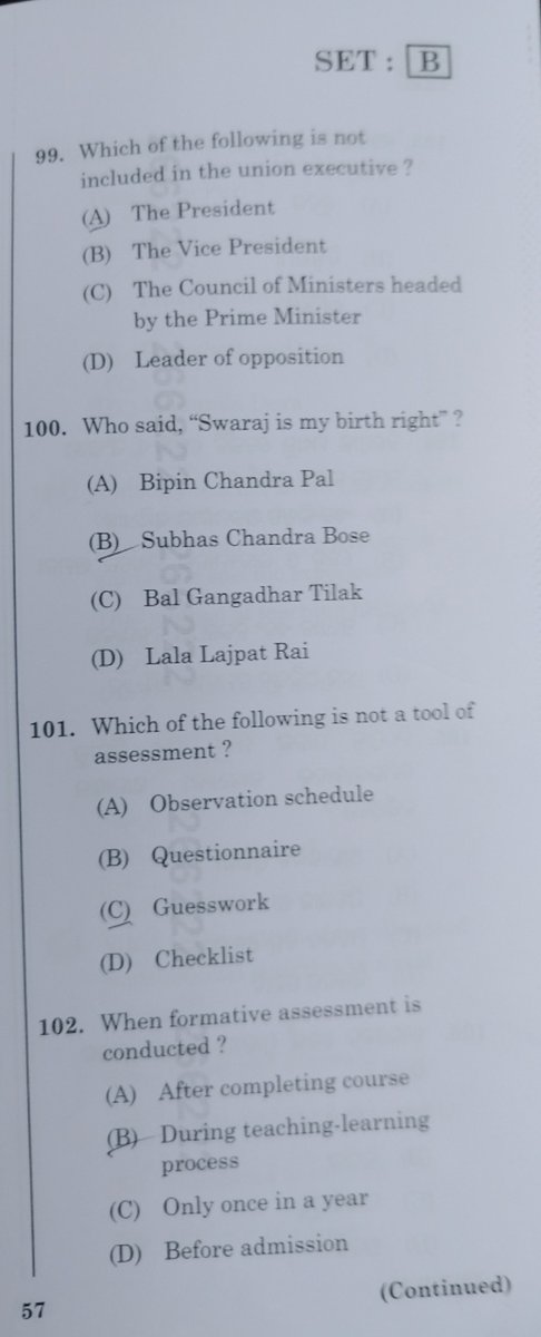Which of the following is not included in the union executive? (A) The Pr..