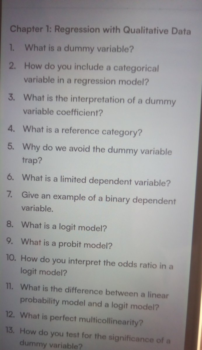 Chapter 1: Regression with Qualitative Data What is a dummy variable? Ho..
