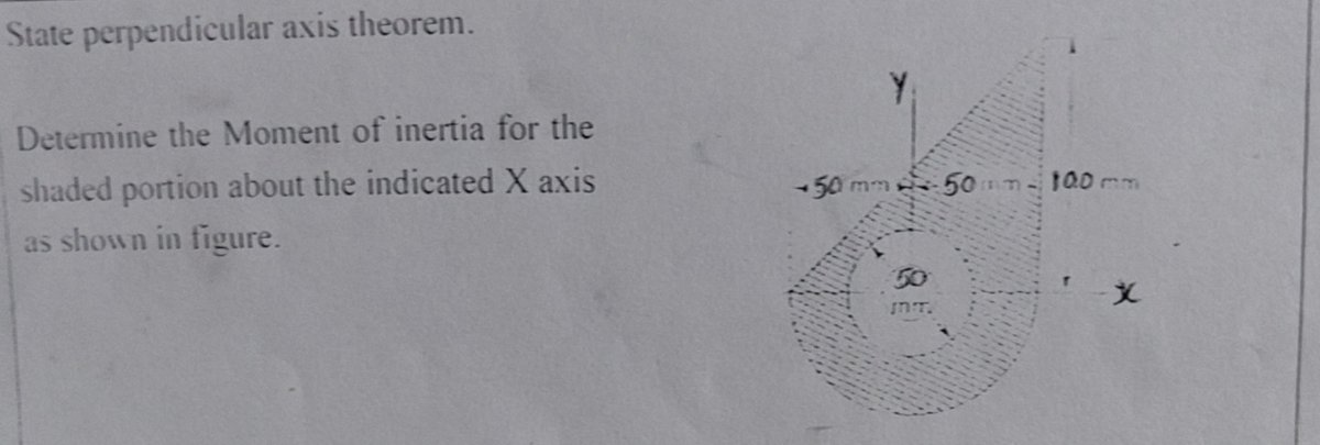 State perpendicular axis theorem. Determine the Moment of inertia for th..