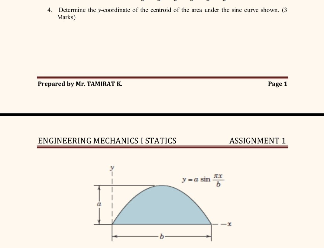 Determine the y-coordinate of the centroid of the area under the sine cur..