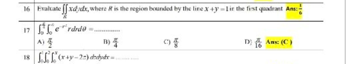 Evaluate \iint_R x \, dy \, dx, where R is the region bounded by the line..