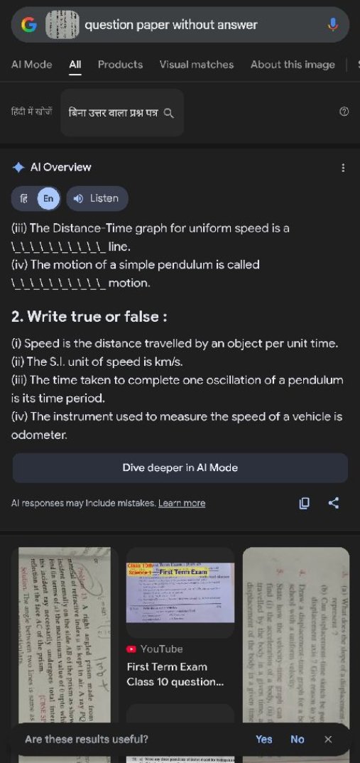 (iii) The Distance-Time graph for uniform speed is a _ line. (iv) The mot..