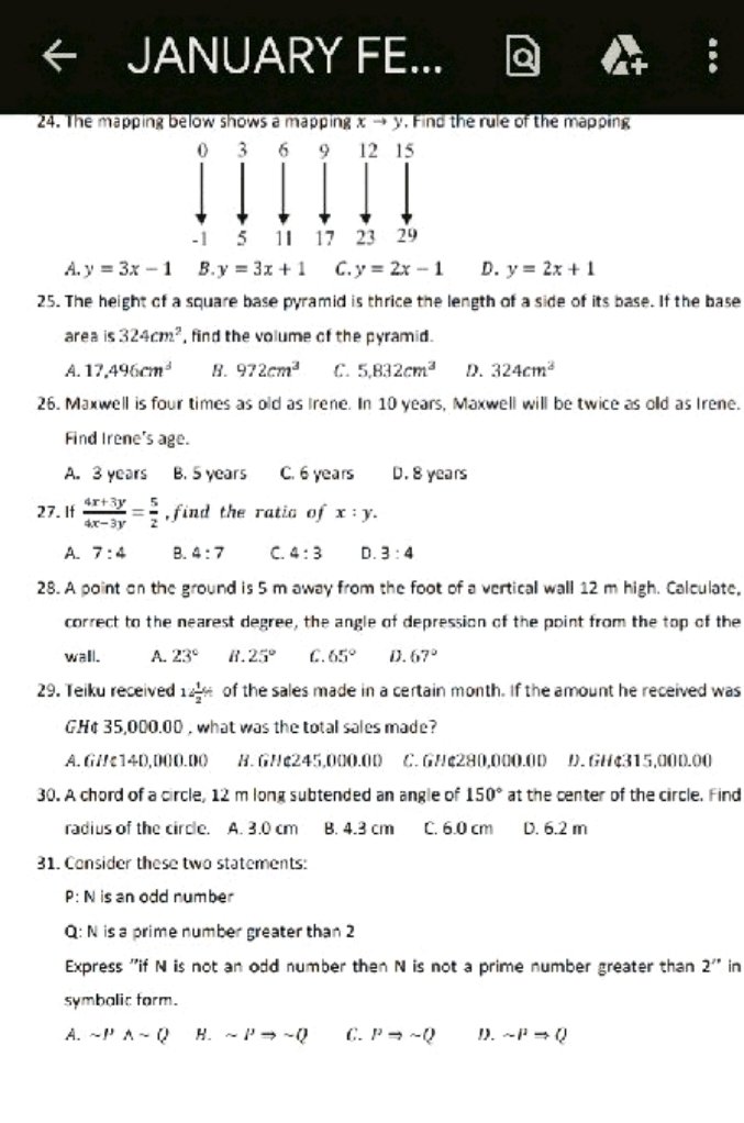 The mapping below shows a mapping x → y. Find the rule of the mapping x:..