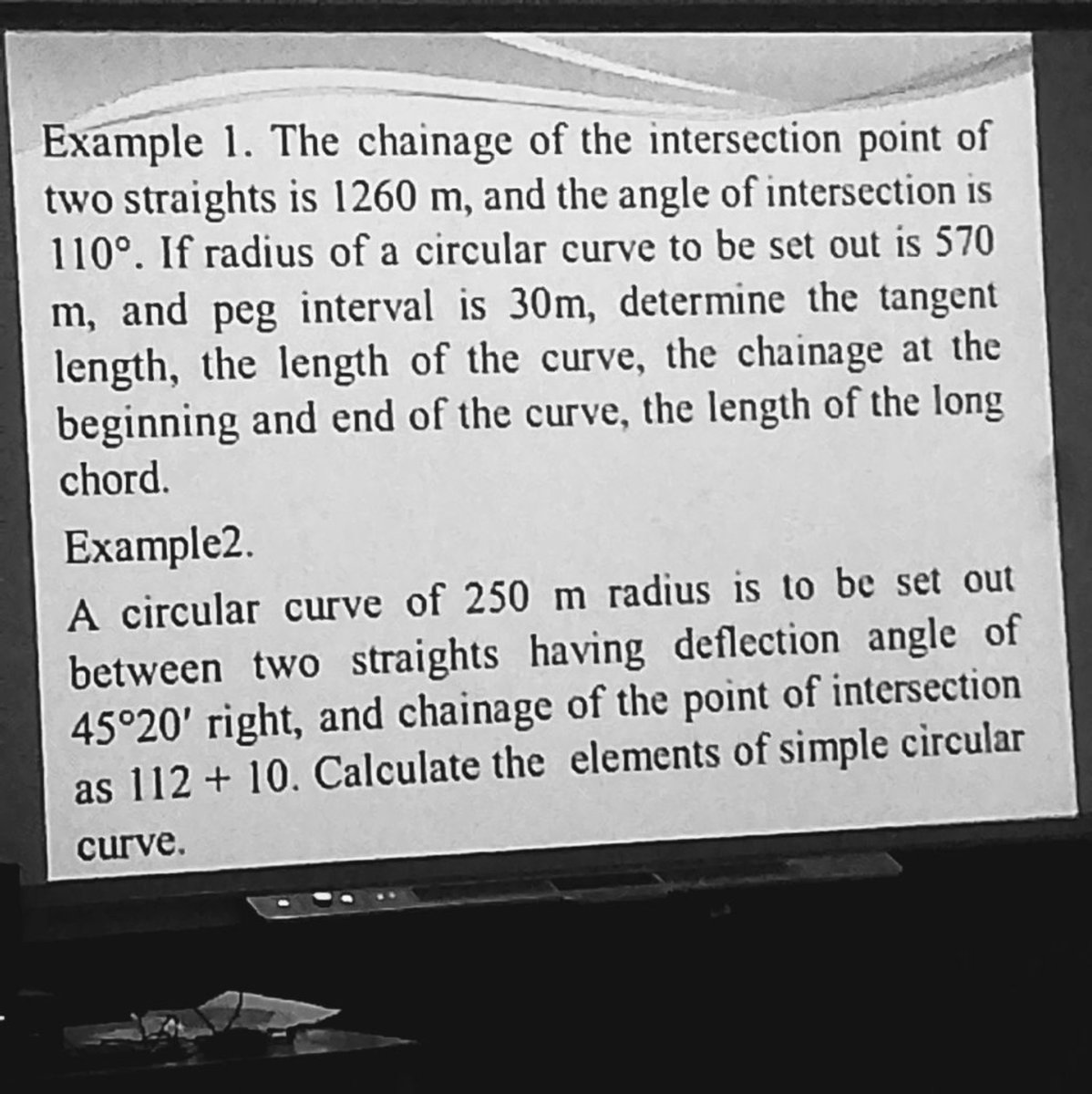 Example 1. The chainage of the intersection point of two straights is 126..