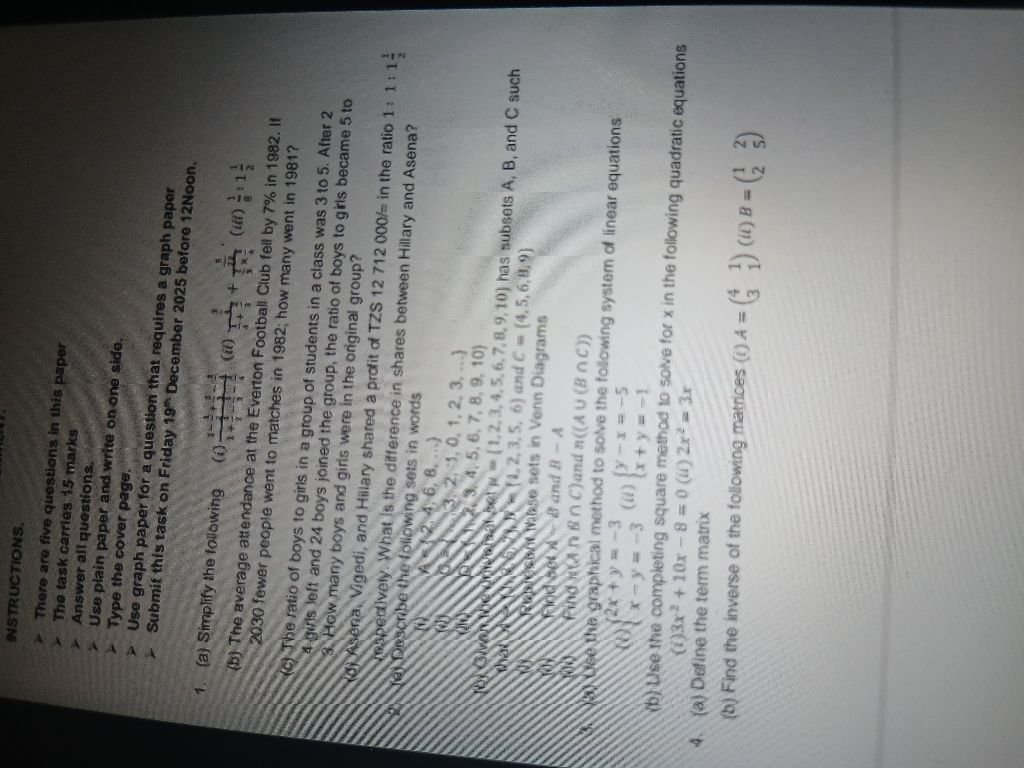 INSTRUCTIONS. There are five questions in this paper The task carries 15