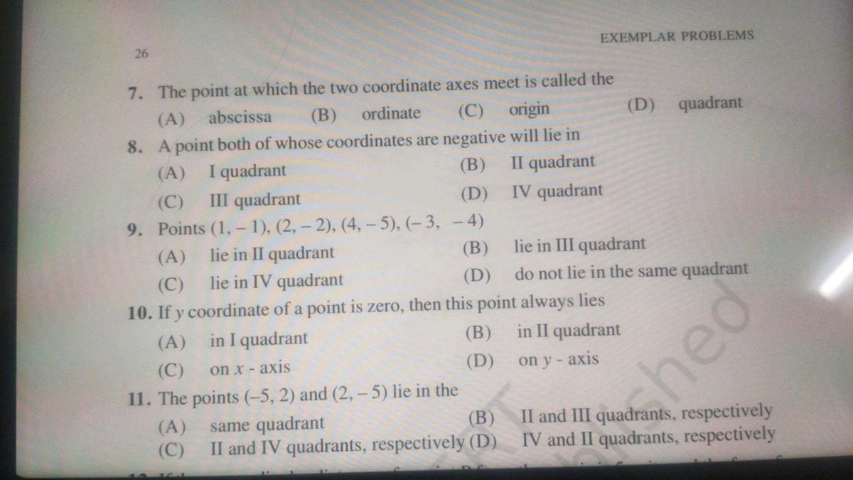 The point at which the two coordinate axes meet is called the (A) absciss..