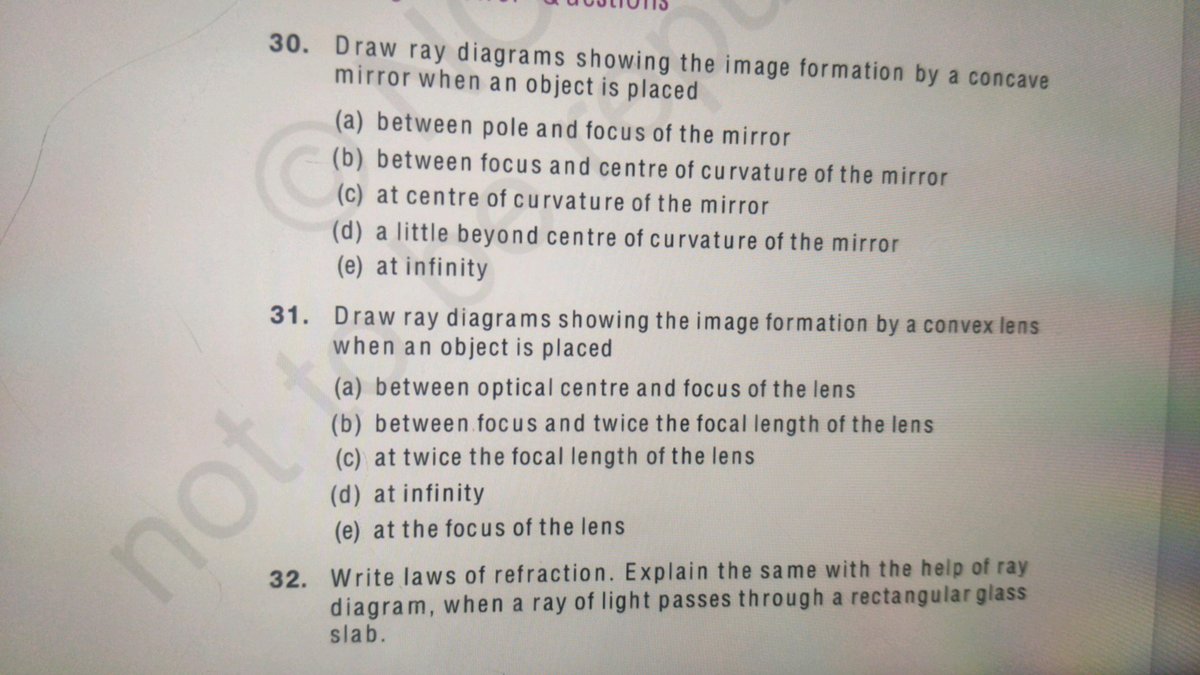 Draw ray diagrams showing the image formation by a concave mirror when an..