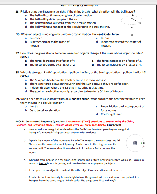 Fall 24 Physics Midterm Friction Using the diagram to the right, if the