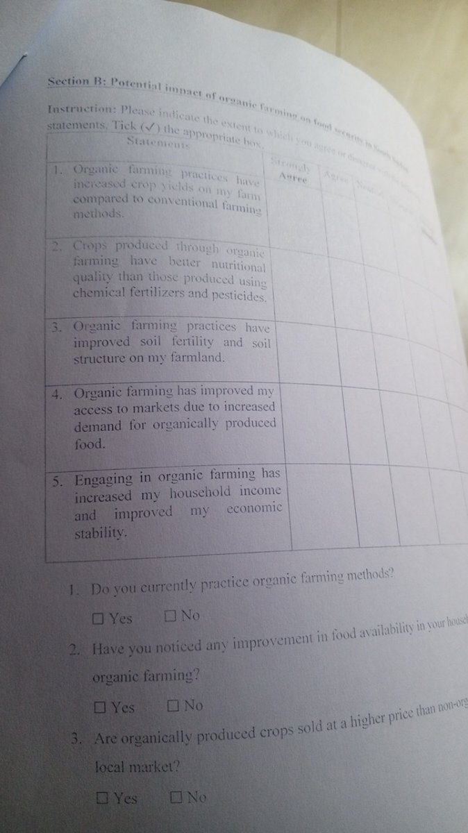 Section B: Potential impact of organic farming on food security in [South..
