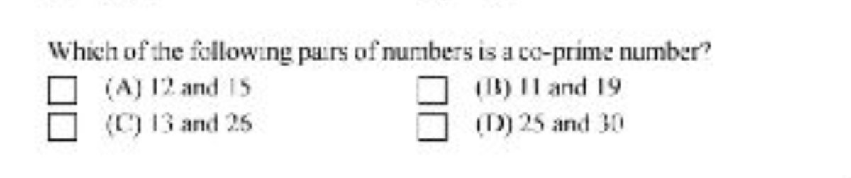 Which of the following pairs of numbers is a co-prime number? (A) 12 and..