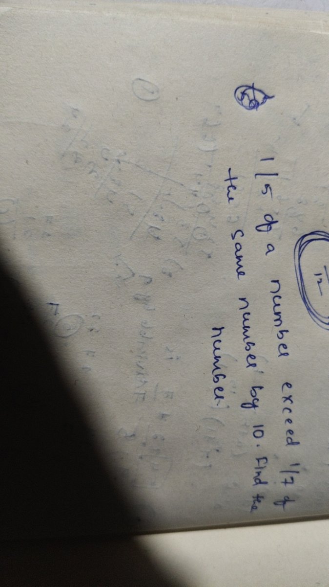 1/5 of a number exceeds 1/7 of the same number by 10. Find the number...