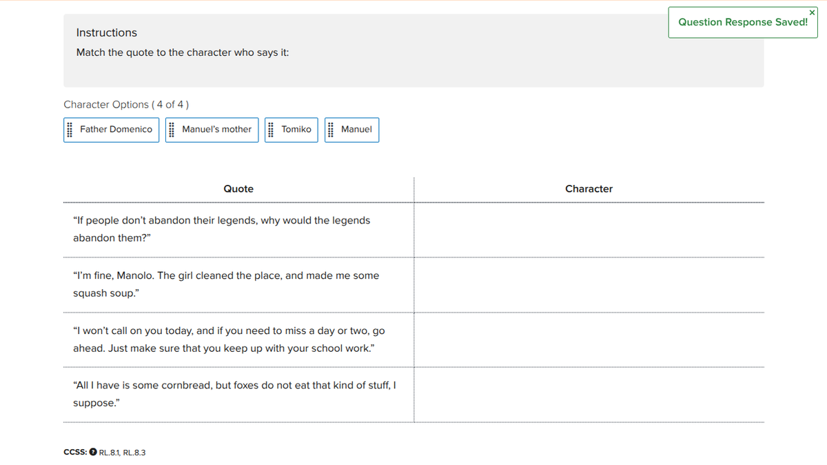 Match the quote to the character who says it: Character Options (4 of 4)..