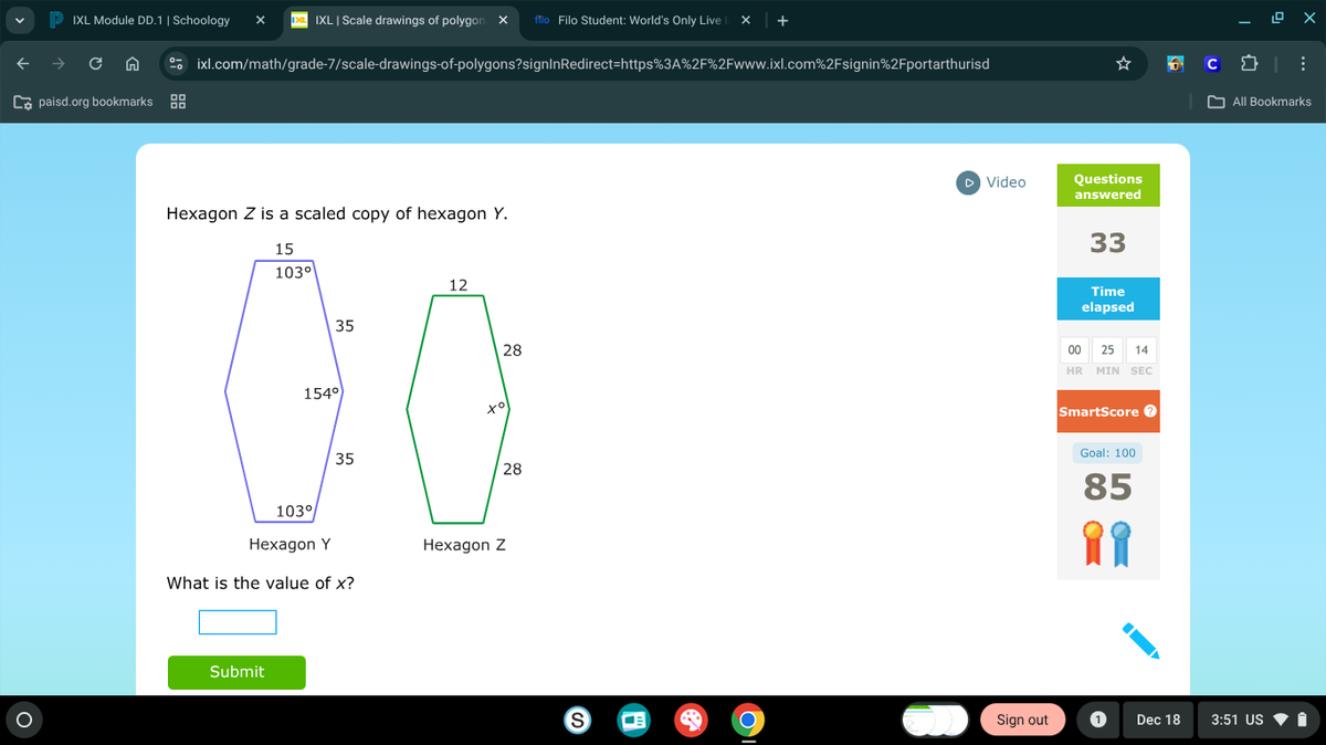 Hexagon Z is a scaled copy of hexagon Y. Diagram of Hexagon Y with sides..