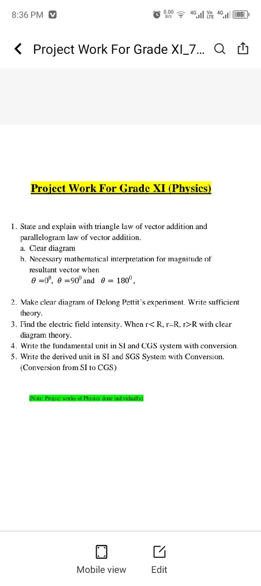Project Work For Grade XI (Physics) State and explain with triangle law
