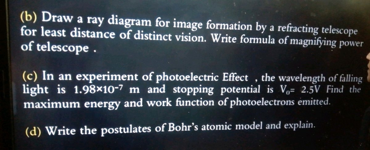 (b) Draw a ray diagram for image formation by a refracting telescope for