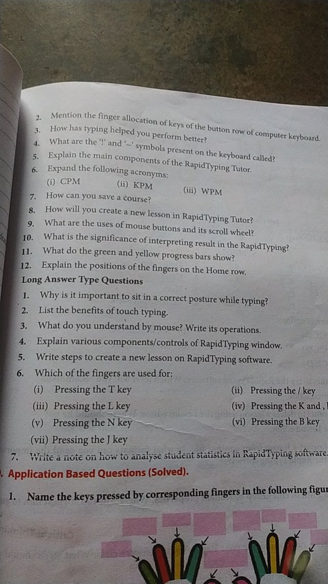 Here are a series of questions related to typing and computer basics: Sh..