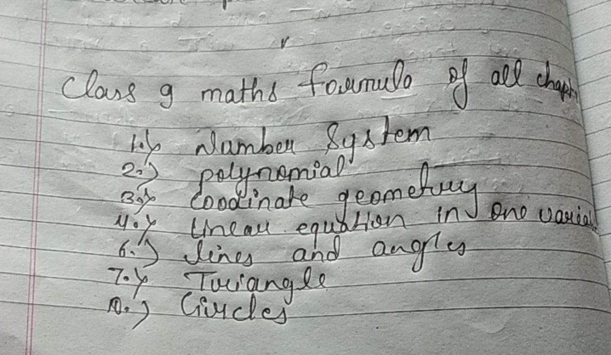 Class 9 maths formula of all chapters: Number System Polynomial Coordinat..