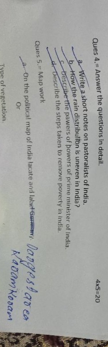 Ques 4. Answer the questions in detail. a. Write a short note on pastoral..