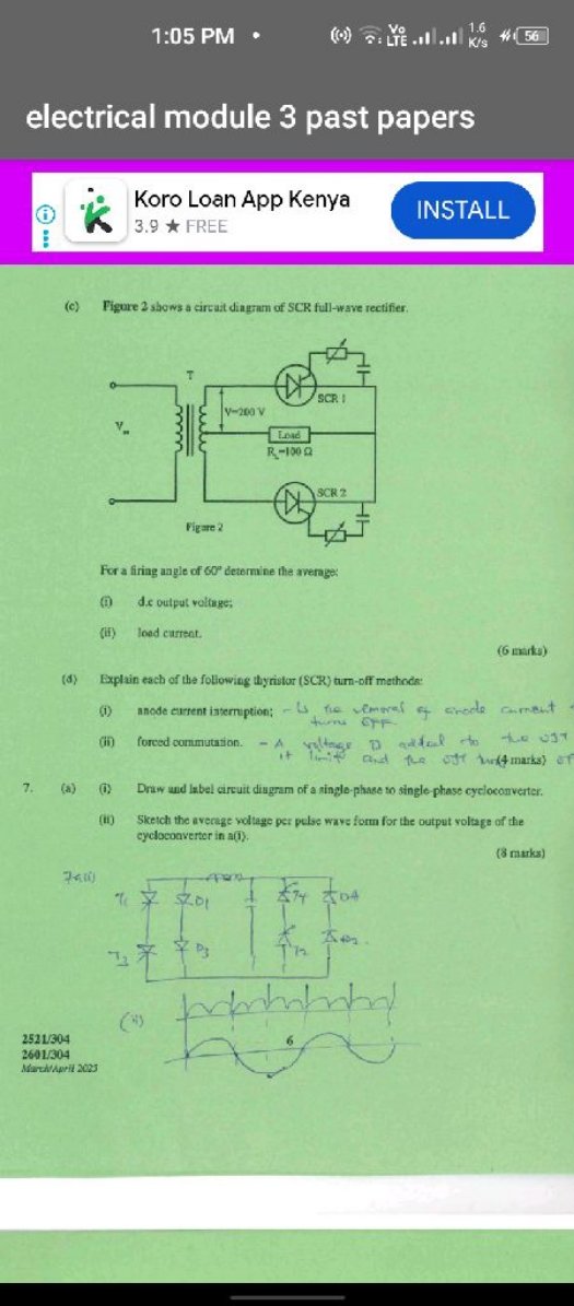 Question 6 (c) Figure 2 shows a circuit diagram of an SCR full-wave recti..