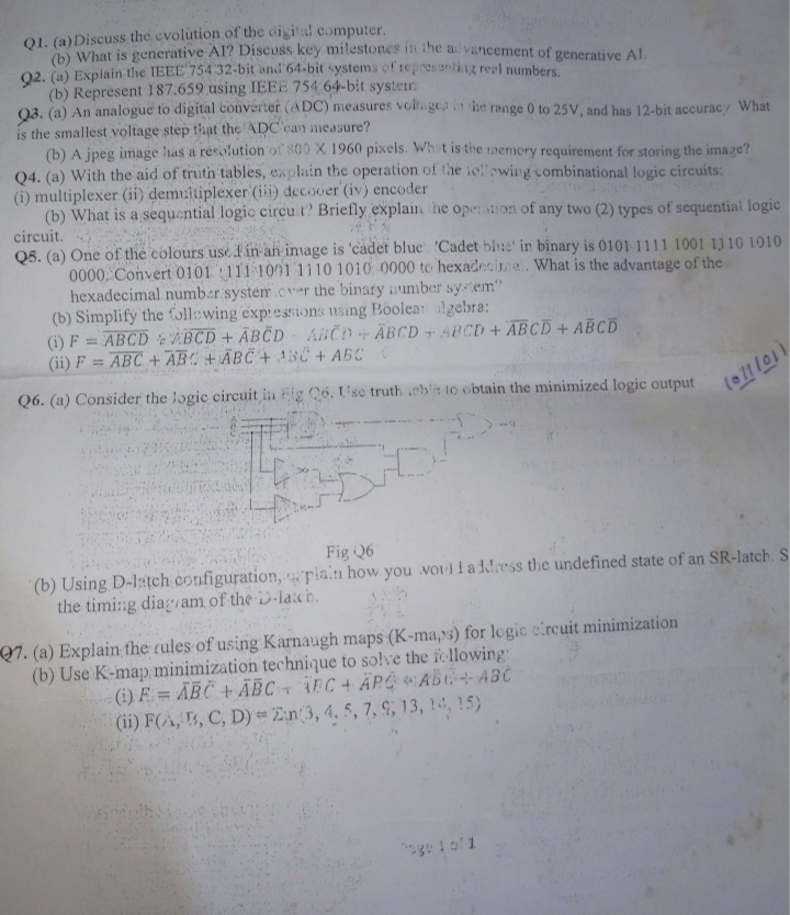 Q1. (a) Discuss the evolution of the digital computer. (b) What is genera..