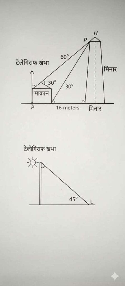 The image shows two diagrams. The first diagram depicts a telegraph pole,..