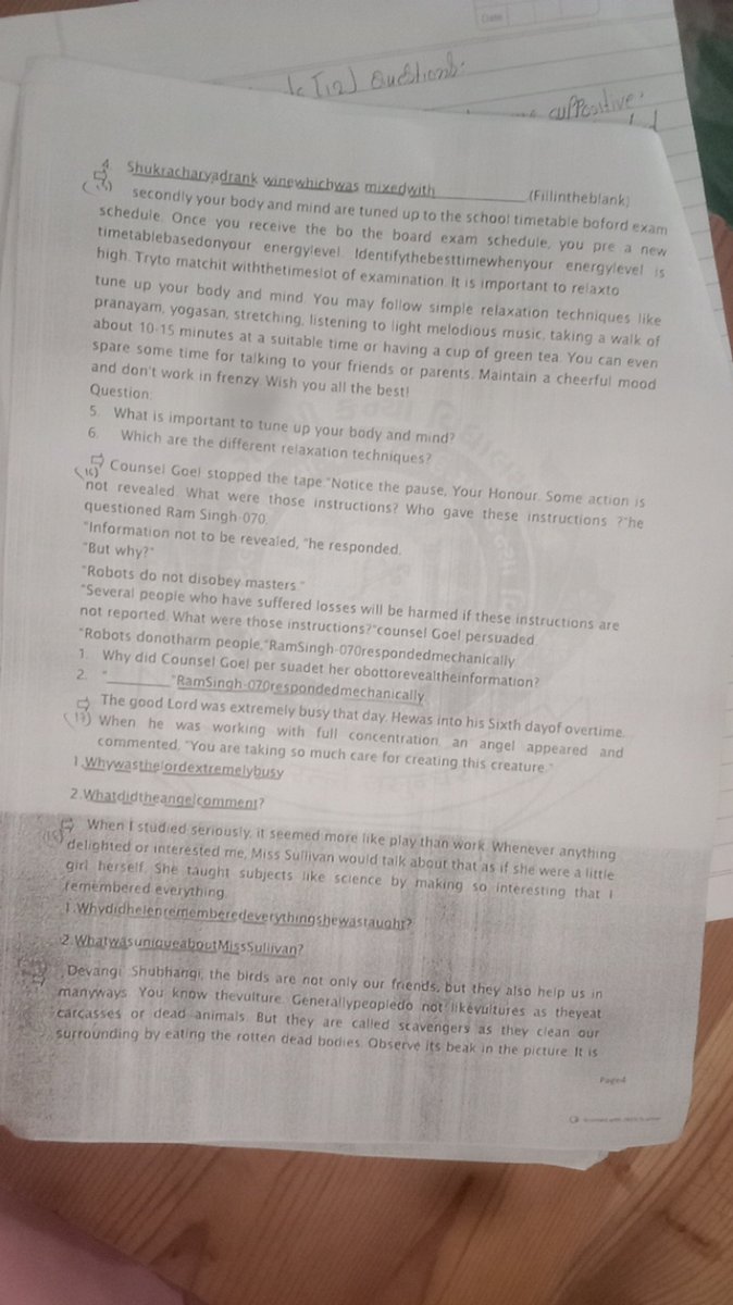 Here are several comprehension passages with associated questions: Passa..