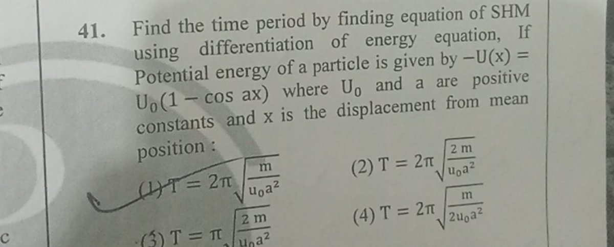 Find the time period by finding equation of SHM using differentiation of