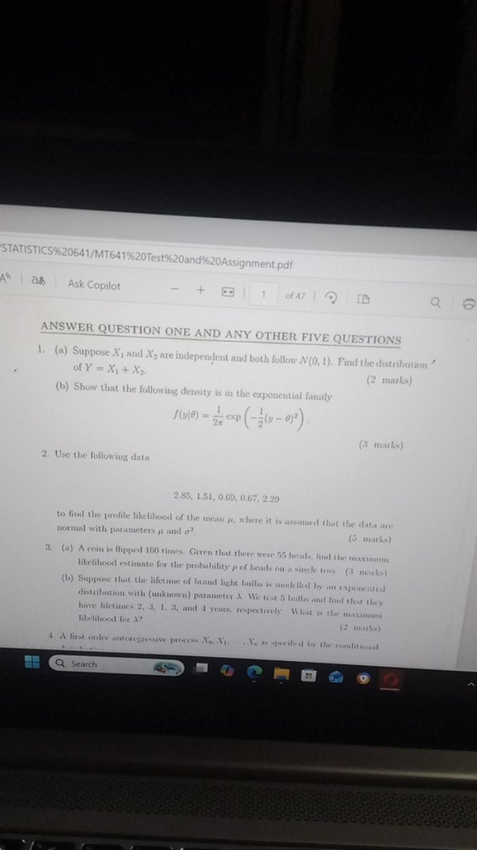 ANSWER QUESTION ONE AND ANY OTHER FIVE QUESTIONS (a) Suppose X₁ and X₂ a..