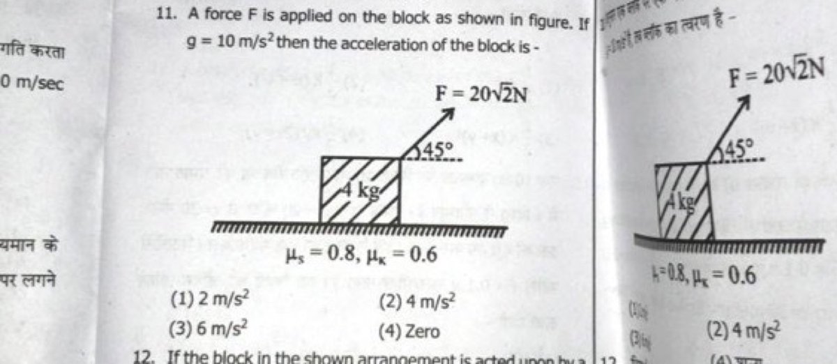 A force F is applied on the block as shown in figure. If g = 10 m/s² then..