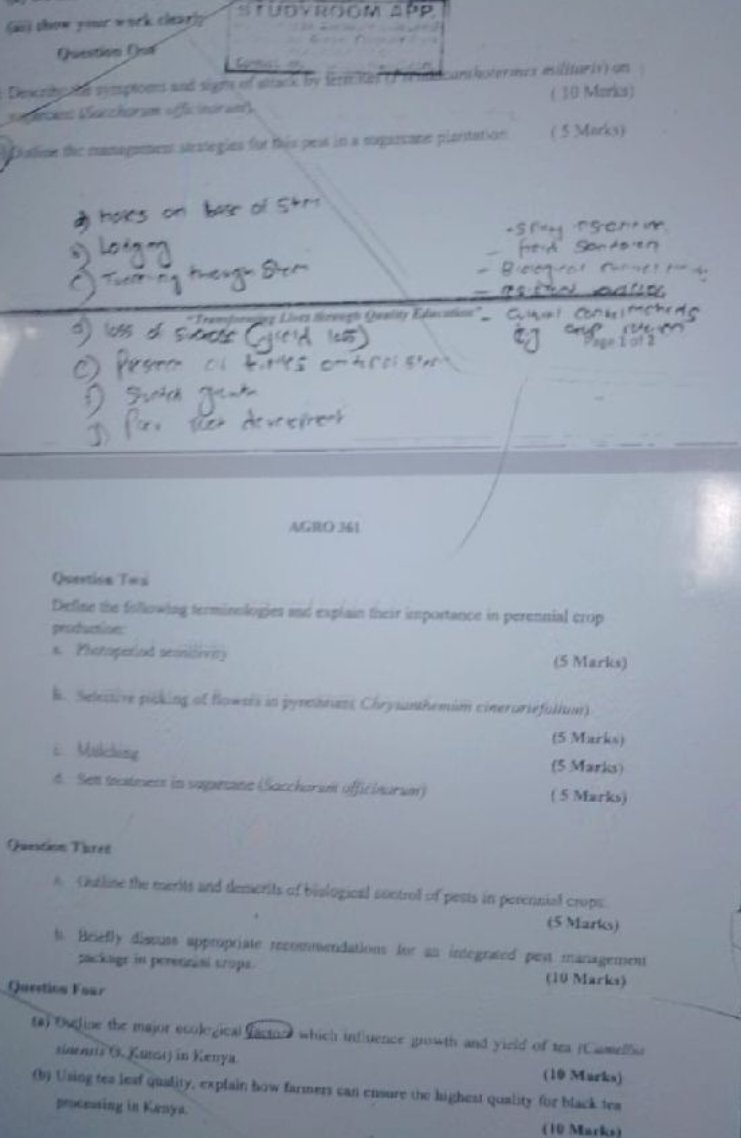 Question One Describe symptoms and signs of attack by Eldana saccharina
