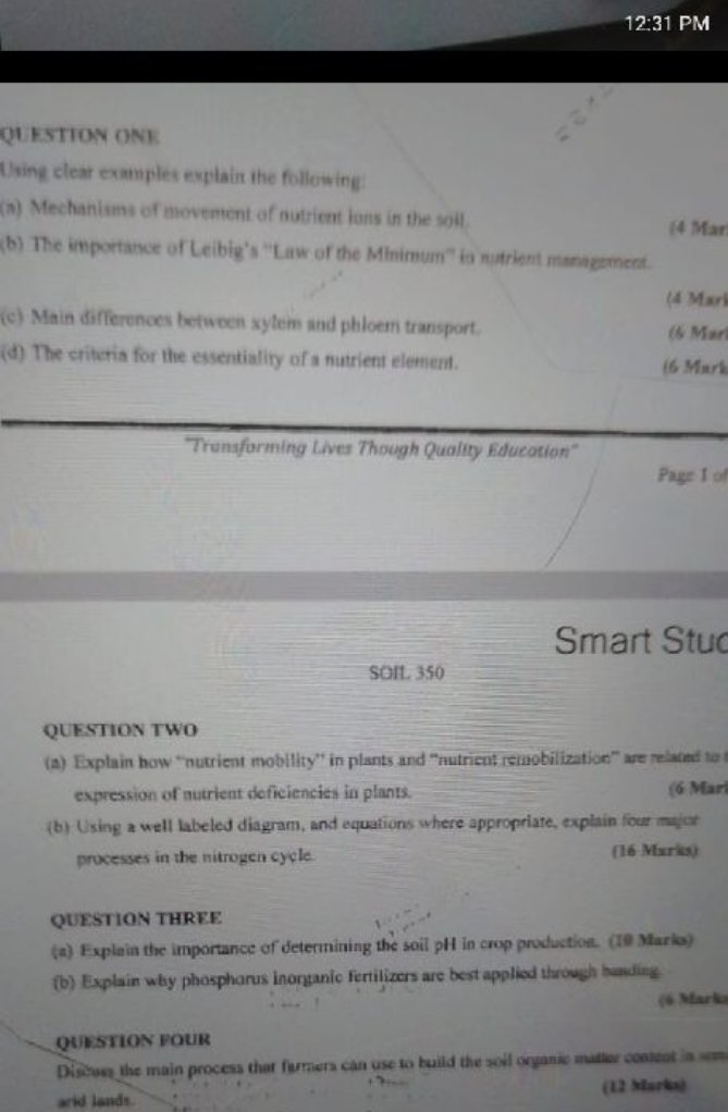 QUESTION ONE Using clear examples explain the following: (a) Mechanisms o..