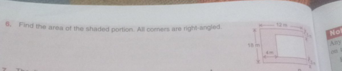 Find the area of the shaded portion. All corners are right-angled. [Diag..