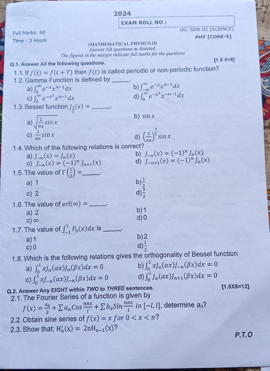 Q.1. Answer All the following questions. 1.1. If f(t) = f (t + T) then f(..