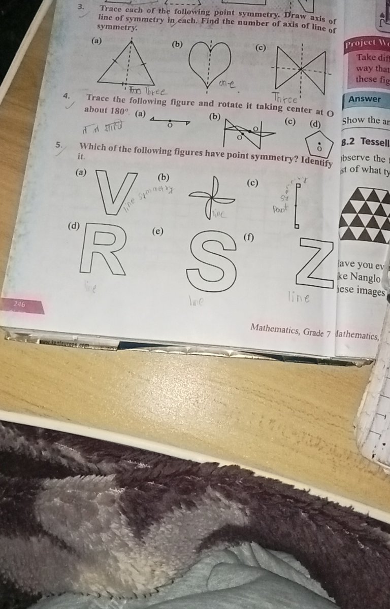Trace each of the following point symmetry. Draw axis of line of symmetry..